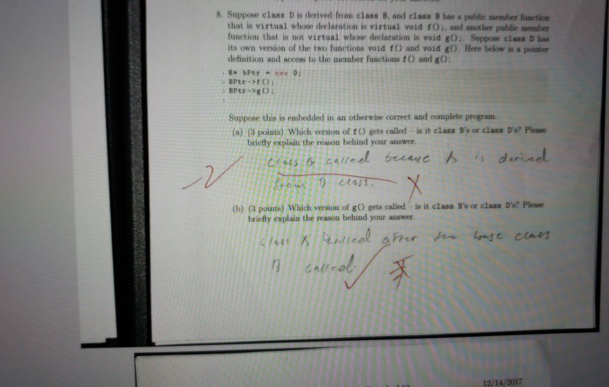 Solved 8. Suppose class D is derived from class B, and class | Chegg.com
