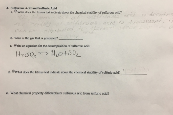 Solved Sulfurous Acid and Sulfuric Acid a. What does the | Chegg.com