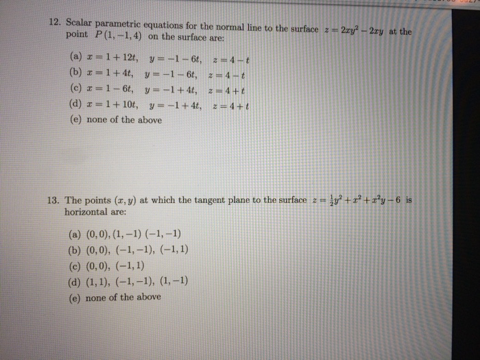 Solved Scalar parametric equations for the normal line to | Chegg.com