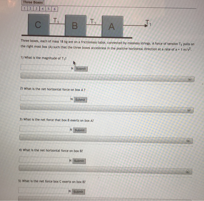 Solved Three boxes, each of mass 18 kg are on a | Chegg.com