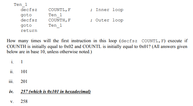 Solved Ten 1 decfsz goto decfsz goto return COUNTL, F Ten_1 | Chegg.com