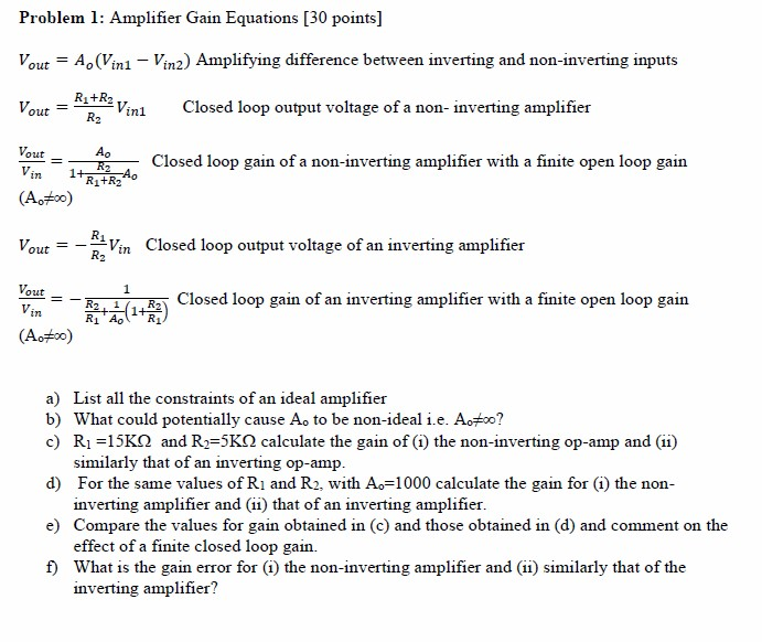Solved Problem 1: Amplifier Gain Equations [30 points] | Chegg.com