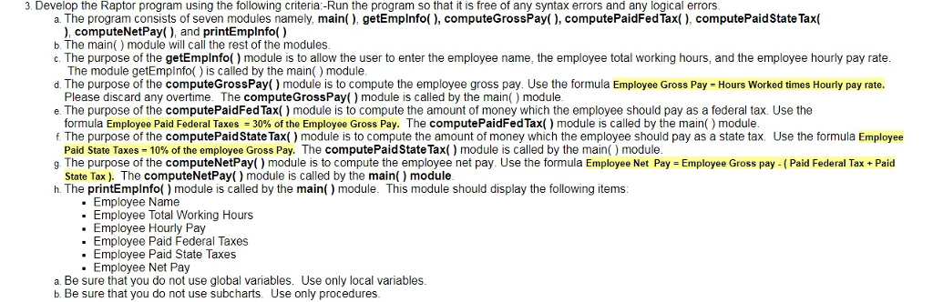 3. Develop the Raptor program using the following | Chegg.com