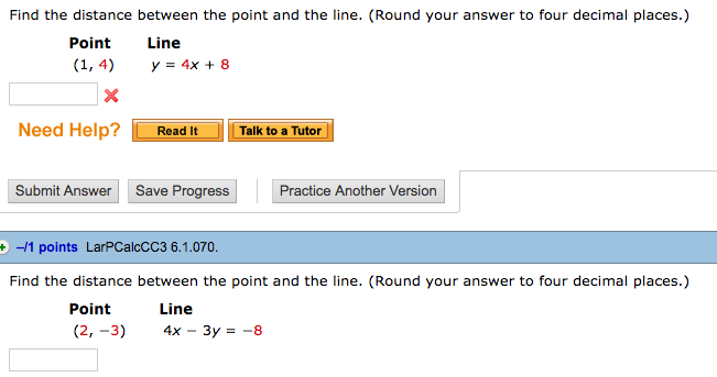 Solved Find the distance between the point and the line. | Chegg.com