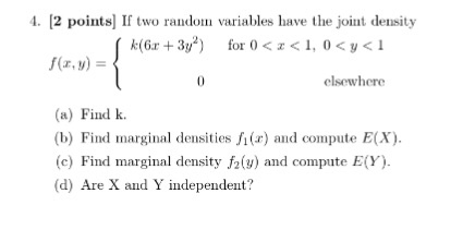 Solved 4 1. 2 points If two random variables have the joint | Chegg.com