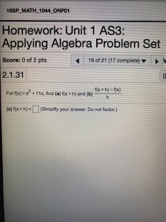 Solved 18SP MATH 1044 ONFO1 Homework: Unit 1 AS3: Applying | Chegg.com
