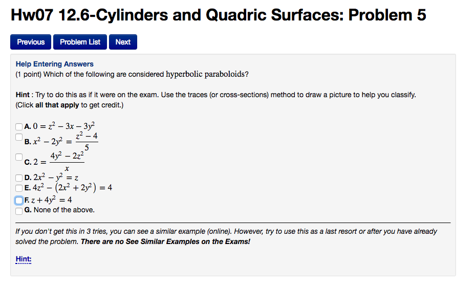 Solved Hw07 12.6-Cylinders and Quadric Surfaces: Problem 5 | Chegg.com