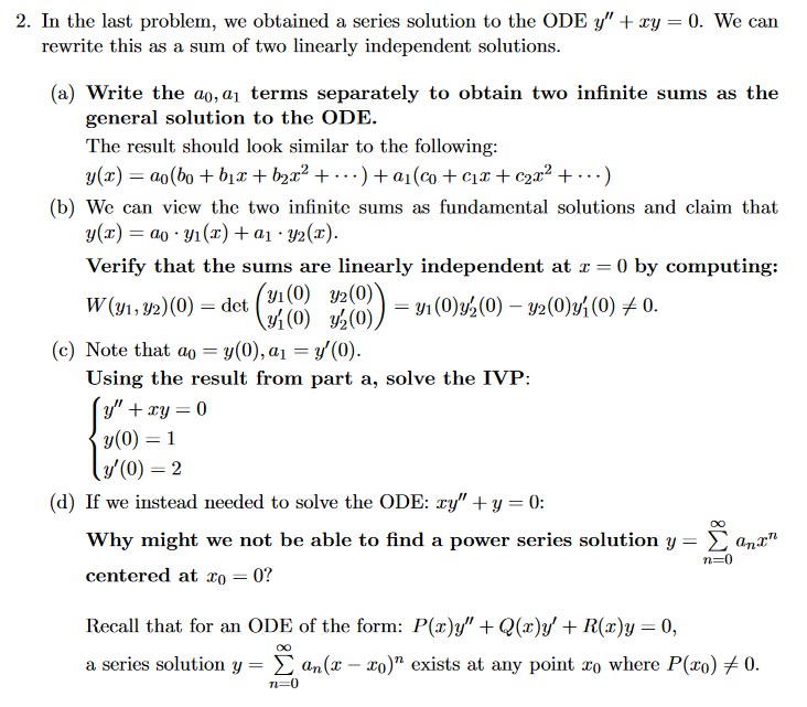 Solved In the last problem, we obtained a series solution to | Chegg.com