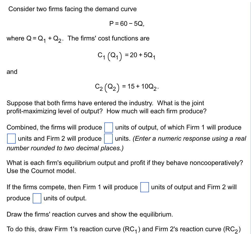 Solved Consider two firms facing the demand curve where Q= | Chegg.com
