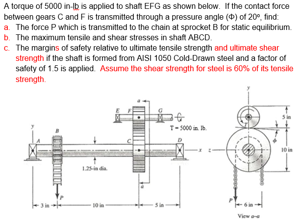 Solved 1. A torque of 5000 in-lb is applied to shaft EFG as | Chegg.com