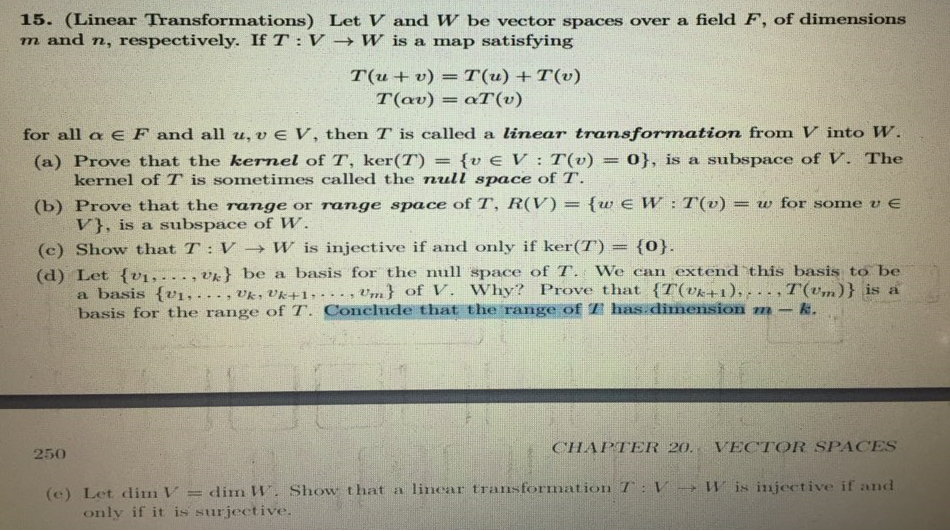 Solved 15. (Linear Transformations) Let V and W be vector | Chegg.com