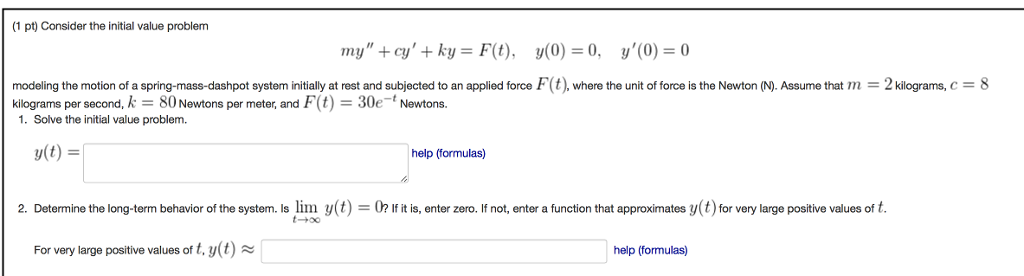 Solved Consider the initial value problem my" + cy' + ky = | Chegg.com