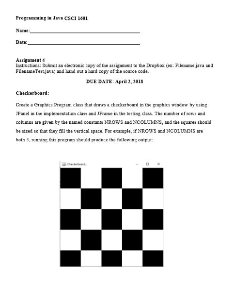 Solved Programming in Java CSCI 1601 Name Date Assignment 4 | Chegg.com