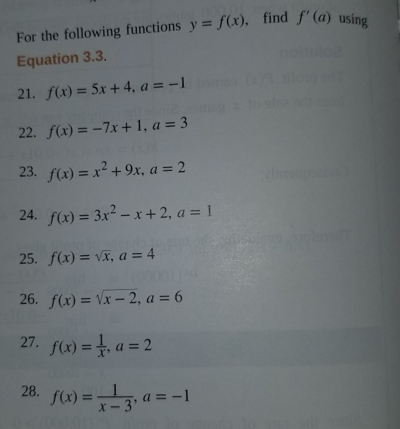 Solved For the following functions y f(), find f'(a) usin | Chegg.com