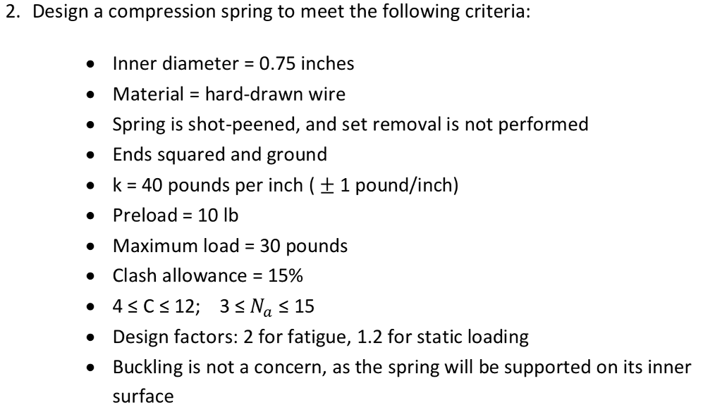 Solved 2. Design a compression spring to meet the following | Chegg.com