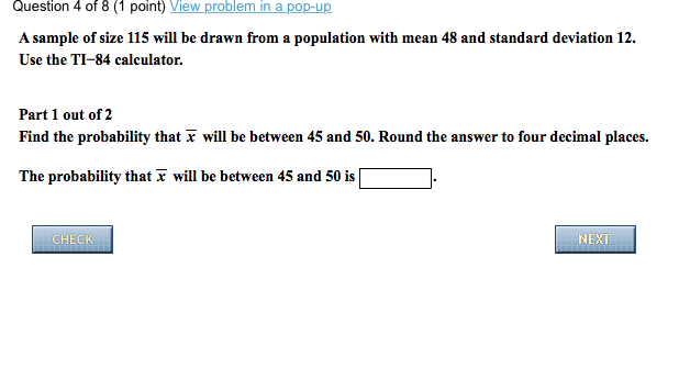 Solved Question 4 of 8 (1 point) View problem in a pop-up A | Chegg.com