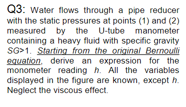 Solved Q3: Water flows through a pipe reducer with the | Chegg.com