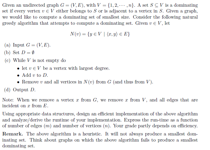 Given an undirected graph G = (V. E), with V = {1, 2, | Chegg.com