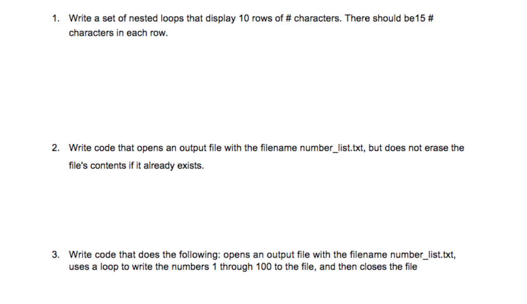 Solved 1 Write A Set Of Nested Loops That Display 10 Rows 3488