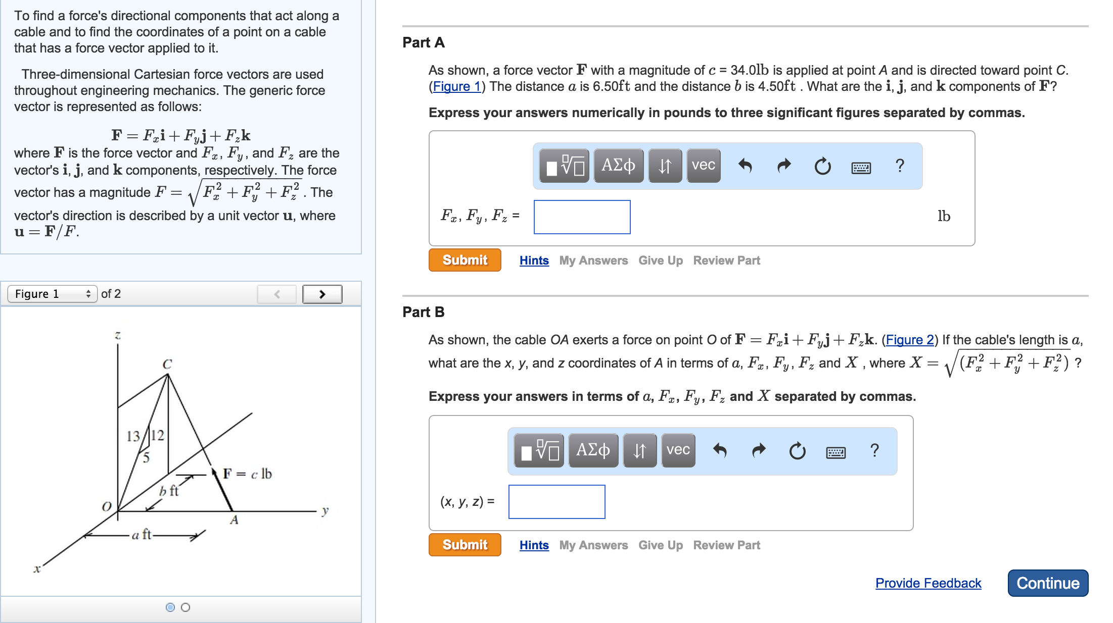 Solved PART A As shown, a force vector F with a magnitude of | Chegg.com