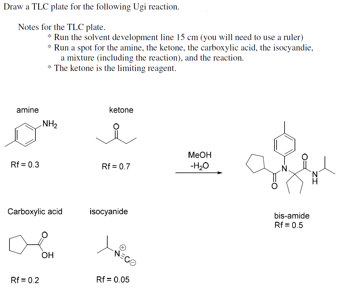 Solved Draw a TLC plate for the following Ugi reaction. | Chegg.com Solved Draw a TLC plate for the following Ugi reaction. | Chegg.com