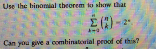 Solved Use the binomial theorem to show that Sigma^n_k = 0 | Chegg.com