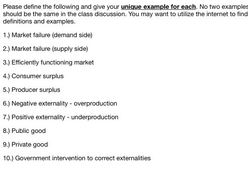 Solved Please define the following and give your unique | Chegg.com