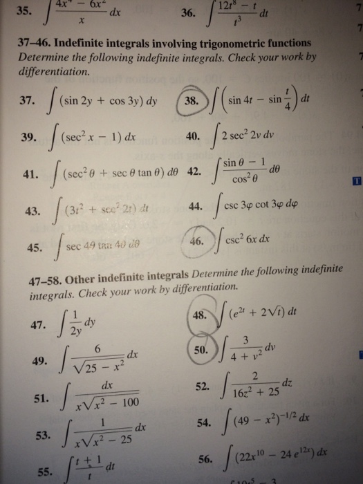 Solved Indefinite Integrals Involving Trigonometric
