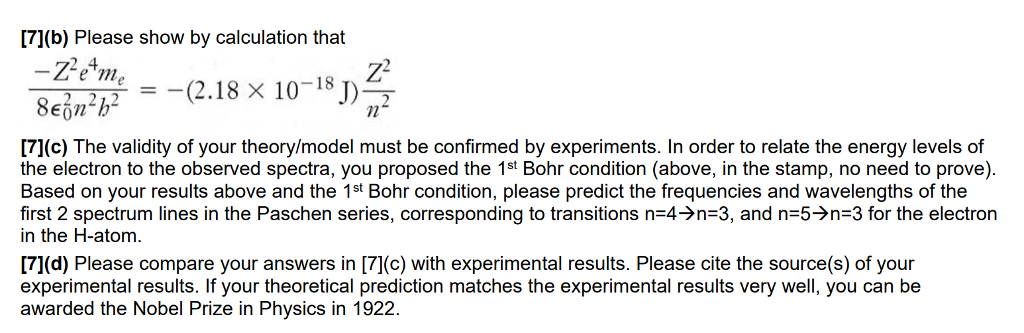 Solved 71 H Like Atom Bohrs Model Continued From 10pts