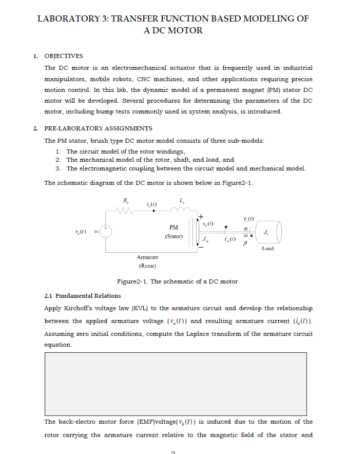 Solved LABORATORY 3: TRANSFER FUNCTION BASED MODELING OF A | Chegg.com