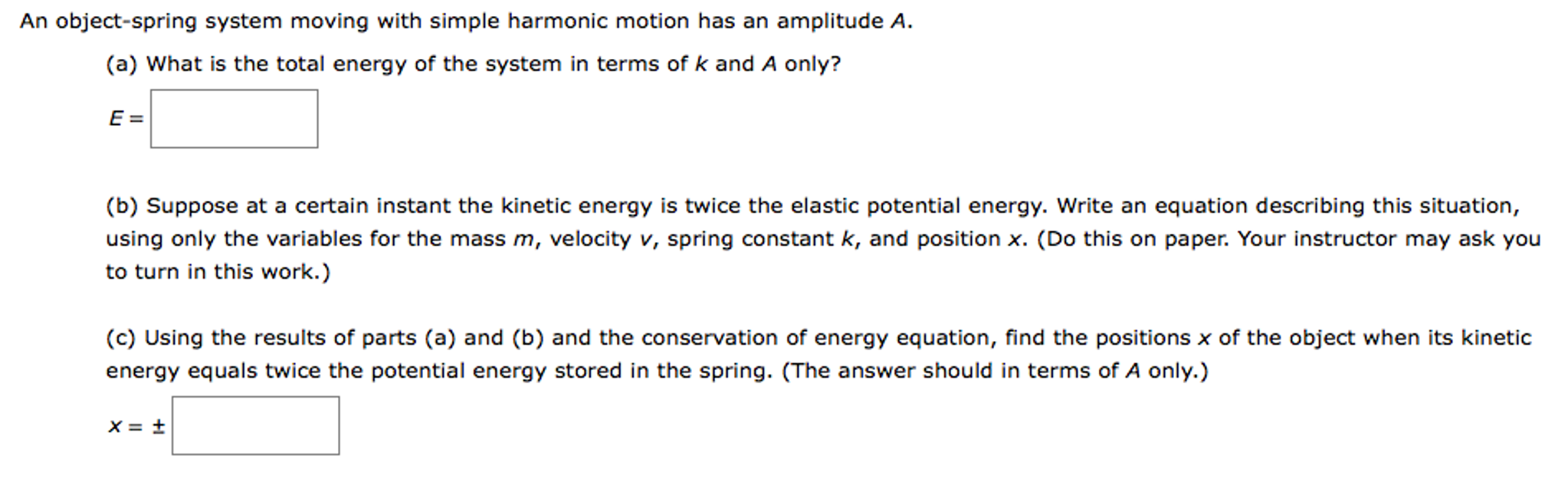 Solved An object-spring system moving with simple harmonic | Chegg.com