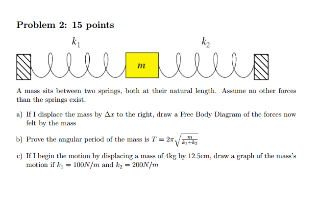 Solved A mass sits between two springs, both at their | Chegg.com