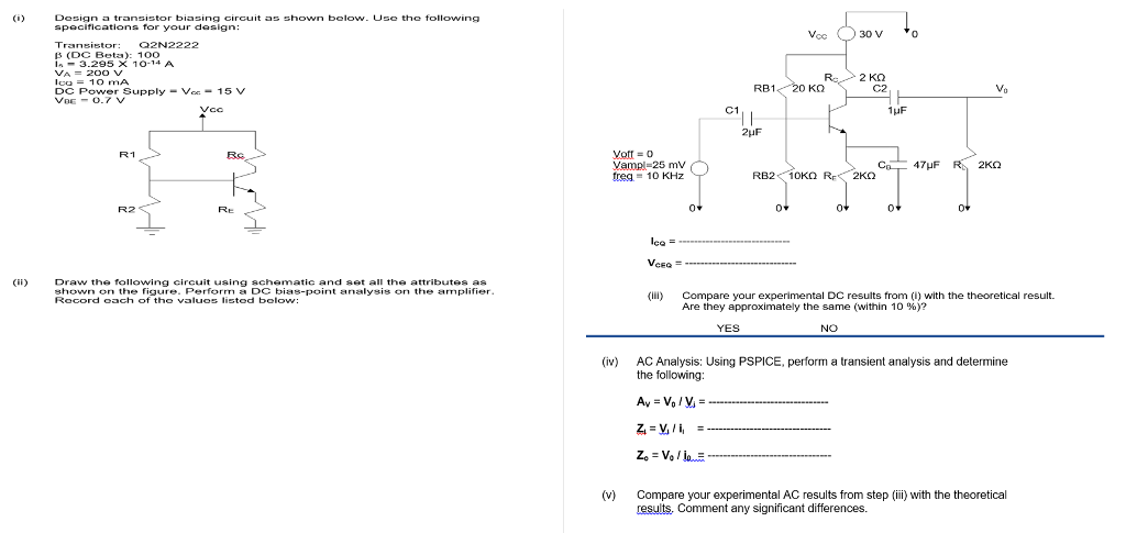 Solved Design a transistor biasing circuit as shown below. | Chegg.com