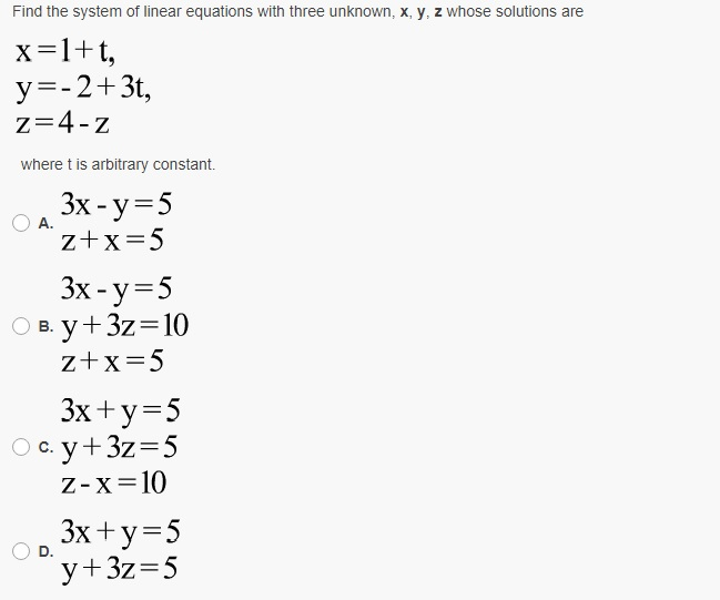 Solved Find the system of linear equations with three | Chegg.com