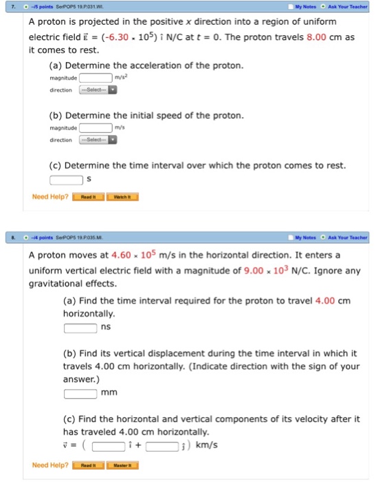 Solved A proton is projected in the positive x direction | Chegg.com