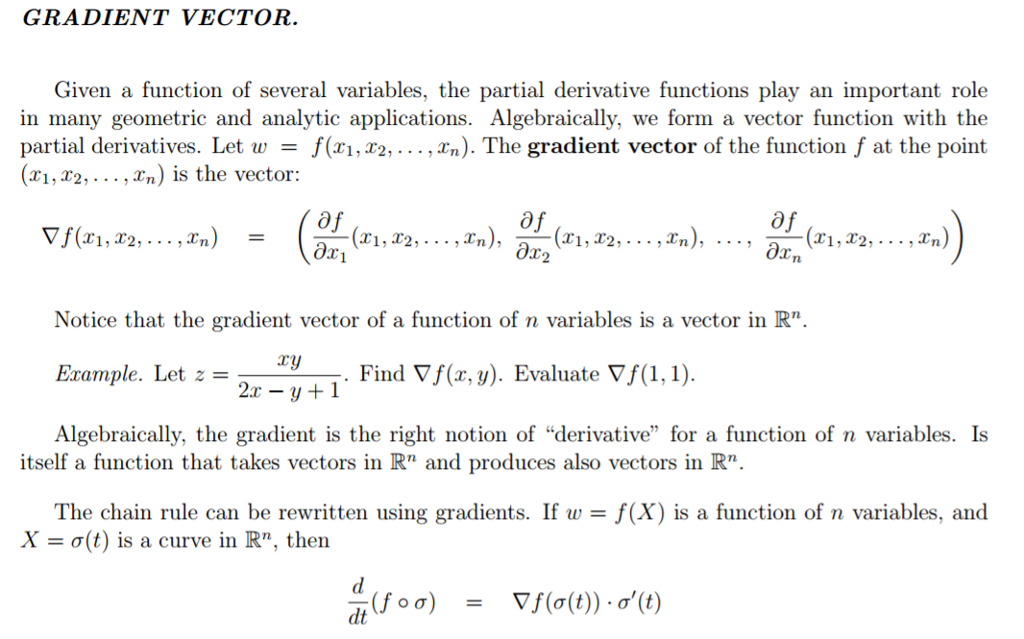 Solved GRADIENT VECTOR. Given a function of several | Chegg.com