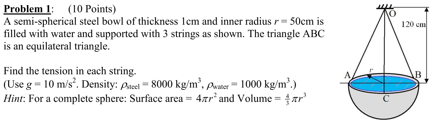Solved A semi-spherical steel bowl of thickness 1cm and | Chegg.com