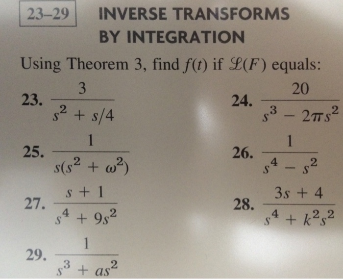 Solved 23-29 INVERSE TRANSFORMS BY INTEGRATION Using Theo 3, | Chegg.com