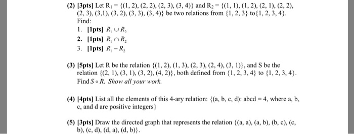 Solved Let R_1 = {(1, 2), (2, 2), (2, 3), (3, 4)} and R_2 = | Chegg.com