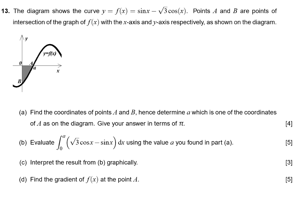 Solved 13. The diagram shows the curve y = f(x) = sinx – V3 | Chegg.com