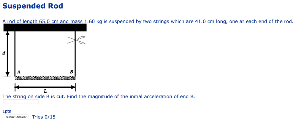 Solved Suspended Rod A rod length 65.0 cm and mass 1.60 kg | Chegg.com
