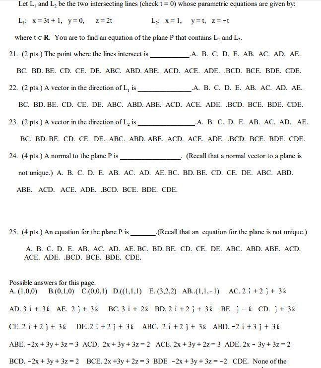 Solved Let L, and L2 be the two intersecting lines (checkt | Chegg.com