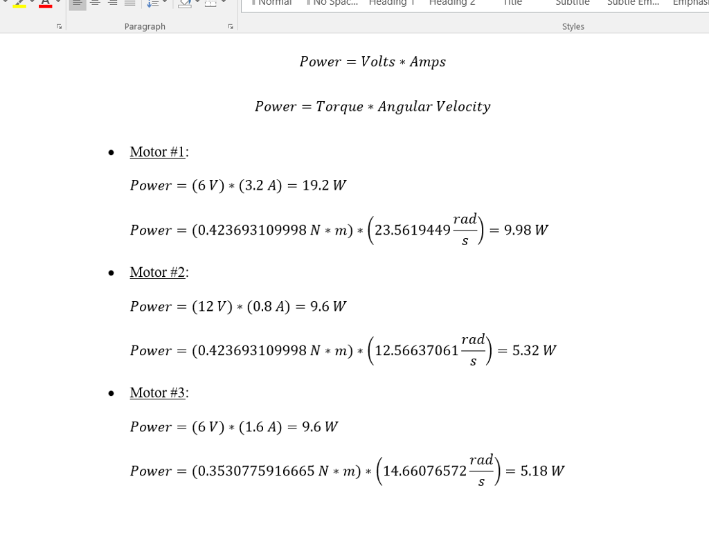 Solved Compare "V * I" to "Torque * Angular Velocity" for | Chegg.com