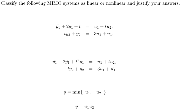 Classify The Following Mimo Systems As Linear Or