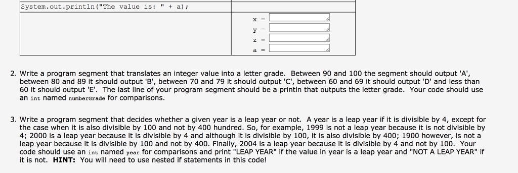 Solved 1 For The Following Program Segment Fill In The 