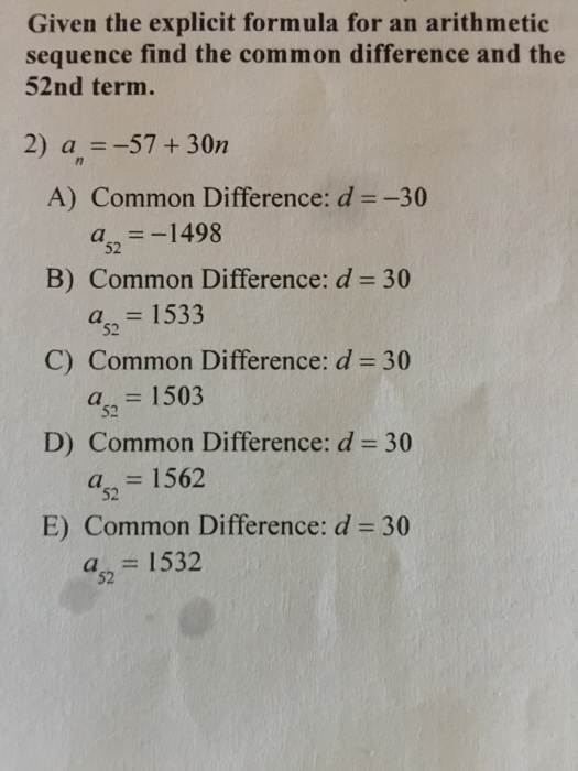 Solved Given the explicit formula for an arithmetic sequence | Chegg.com
