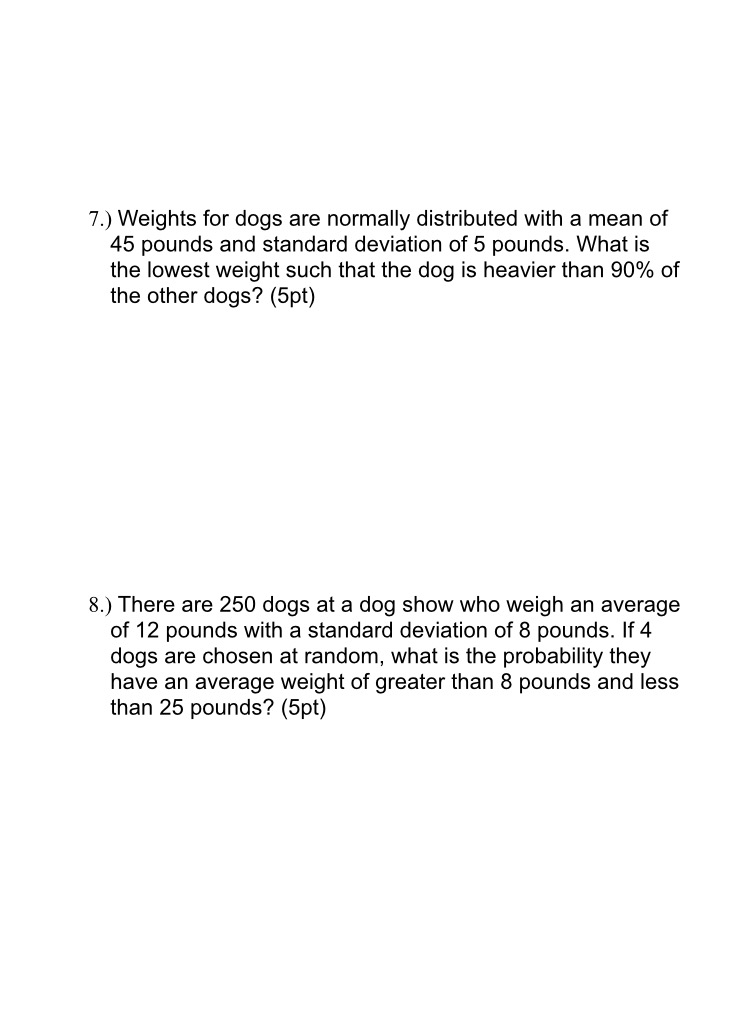Solved 7.) Weights for dogs are normally distributed with a | Chegg.com