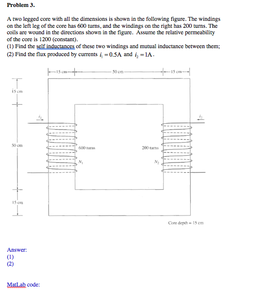 Solved Problem 3. A two legged core with all the dimensions | Chegg.com