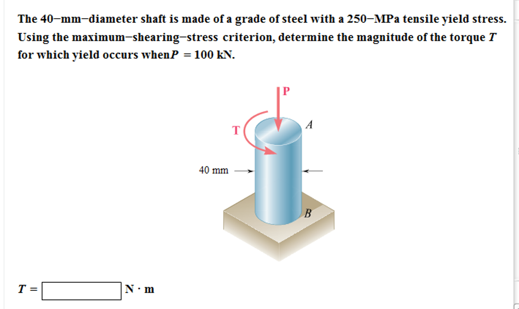Solved The 40-mm-diameter shaft is made of a grade of steel | Chegg.com