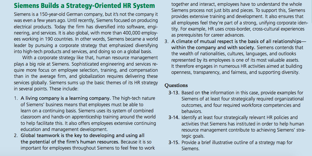 Solved Siemens Builds a Strategy-Oriented HR System Siemens | Chegg.com